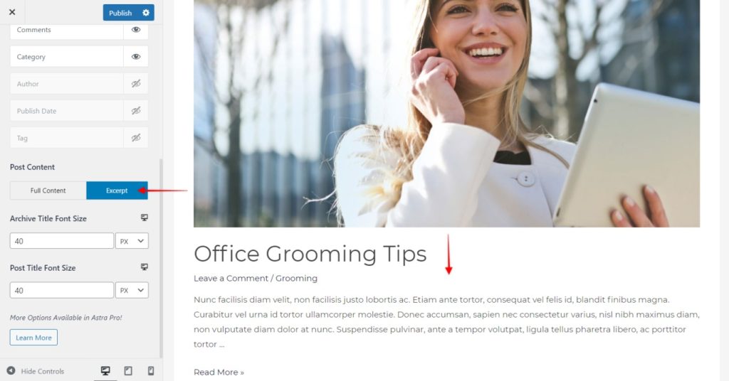 Blog Archive Page Settings in Astra