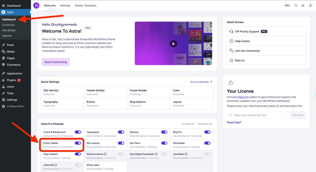 How to Add a Sticky Header or On-scroll Fixed Header with Astra?