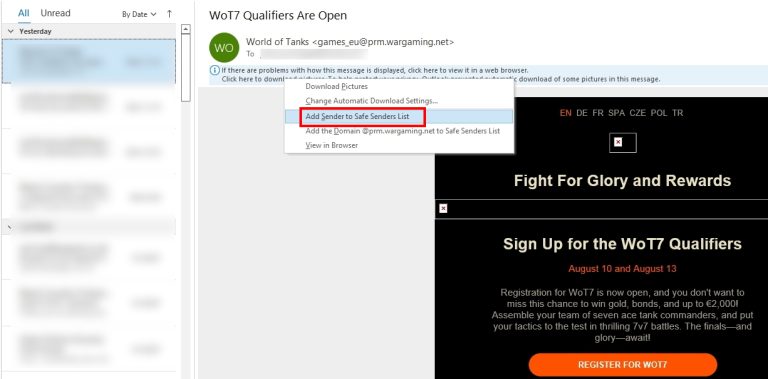 How to whitelist an email address in popular mail clients