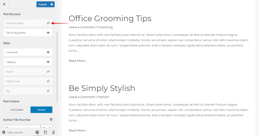 Blog Archive Page Settings in Astra