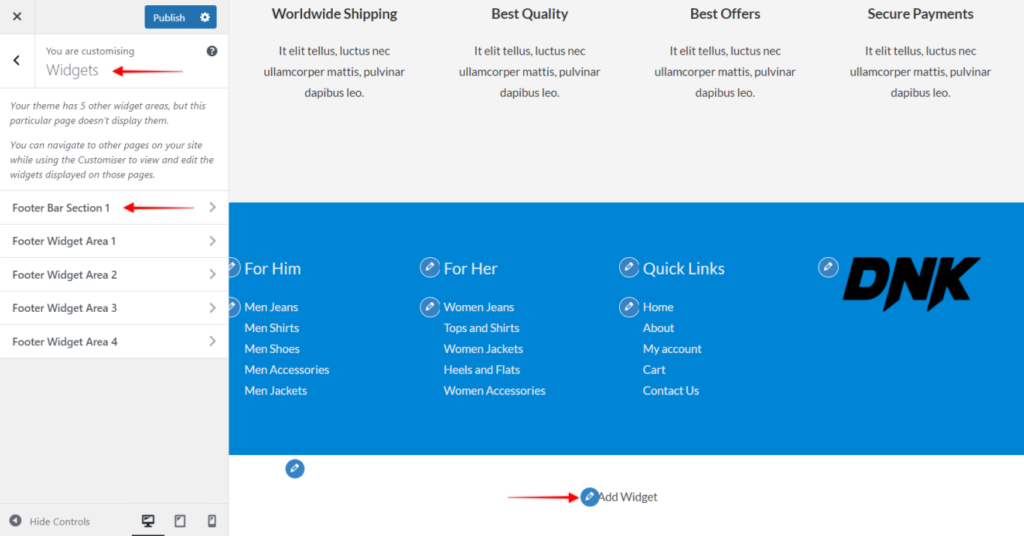 How to Manage the Footer Bar Layout and Width in Astra?