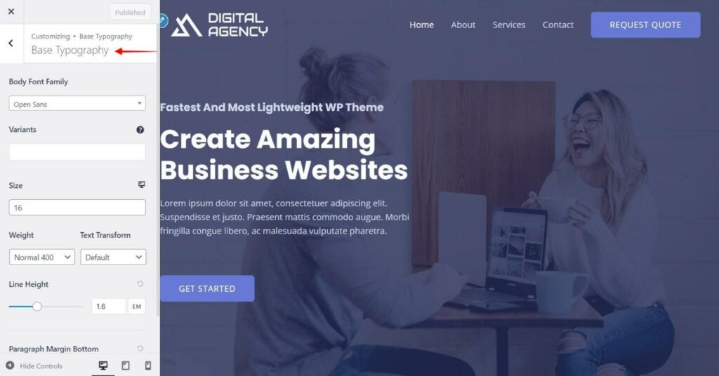 Global Typography Options in the Astra Theme