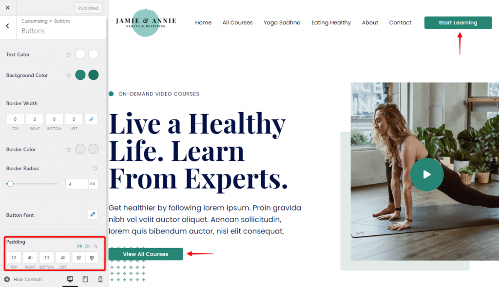 How To Apply New Default Button Padding Values?