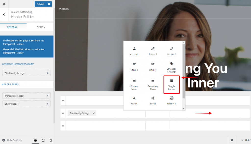 Toggle Button for Desktop - Header Builder Element