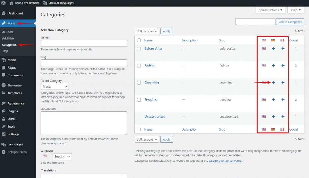 How To Translate Categories Tags And Astra Strings With Polylang