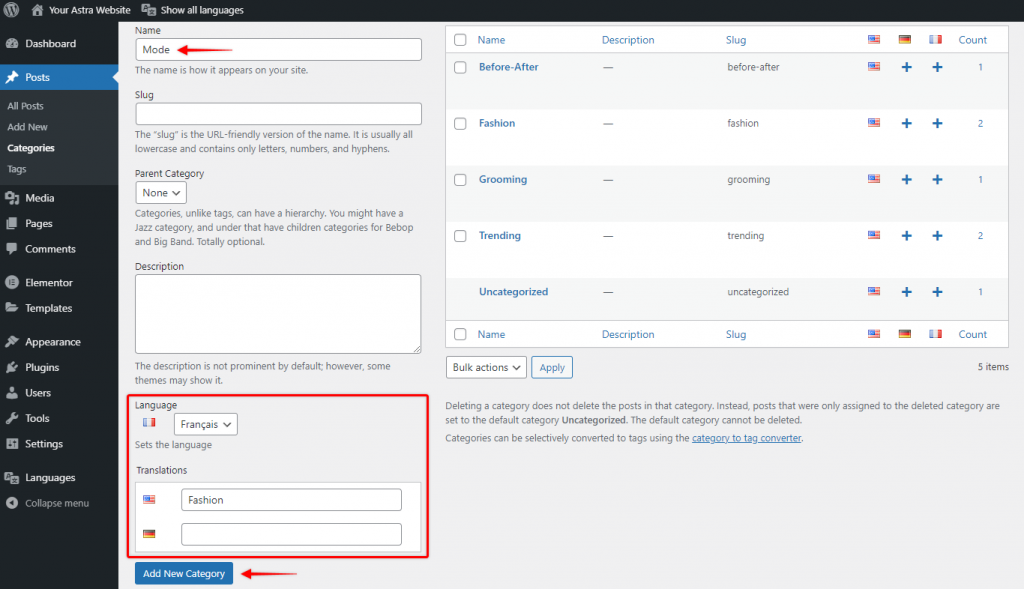 How to Translate Categories, Tags, and Astra Strings with Polylang