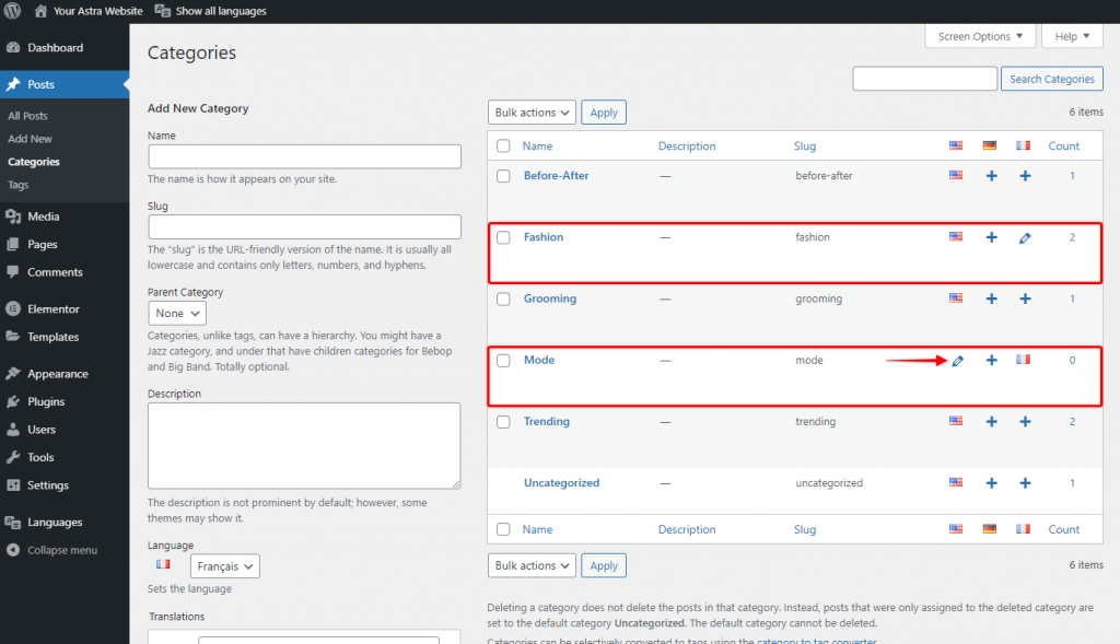 How to Translate Categories, Tags, and Astra Strings with Polylang