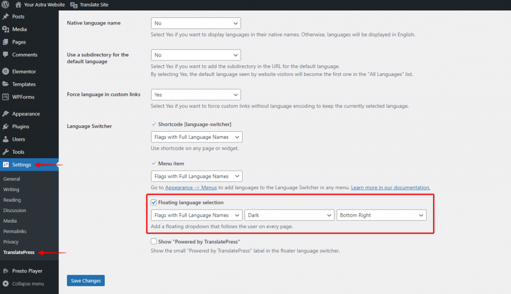 How to Turn Astra Website Multilingual with TranslatePress?