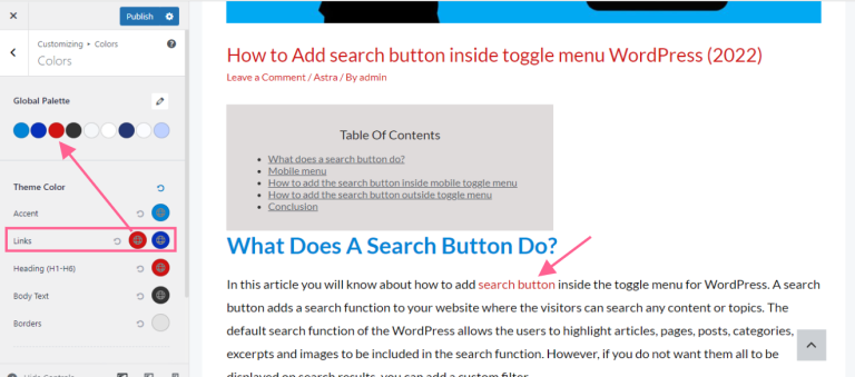 How to use the color palette of the Astra theme
