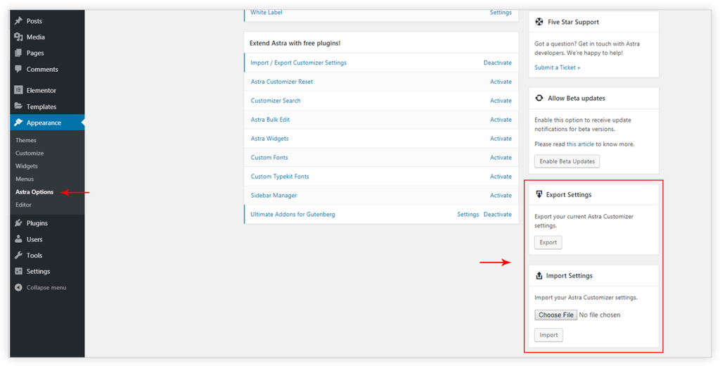 How to Import / Export Astra Customizer Settings