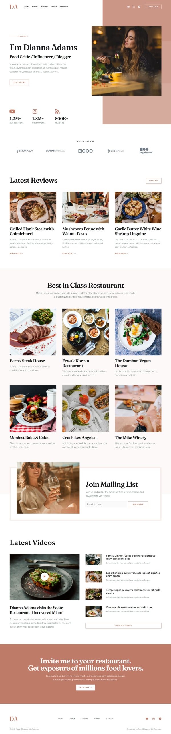 Food Blogger & Influencer – Website template to share recipes