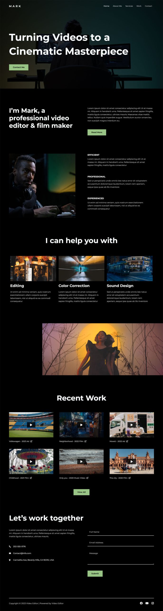 Website Template for Video Editors (Dark Design)