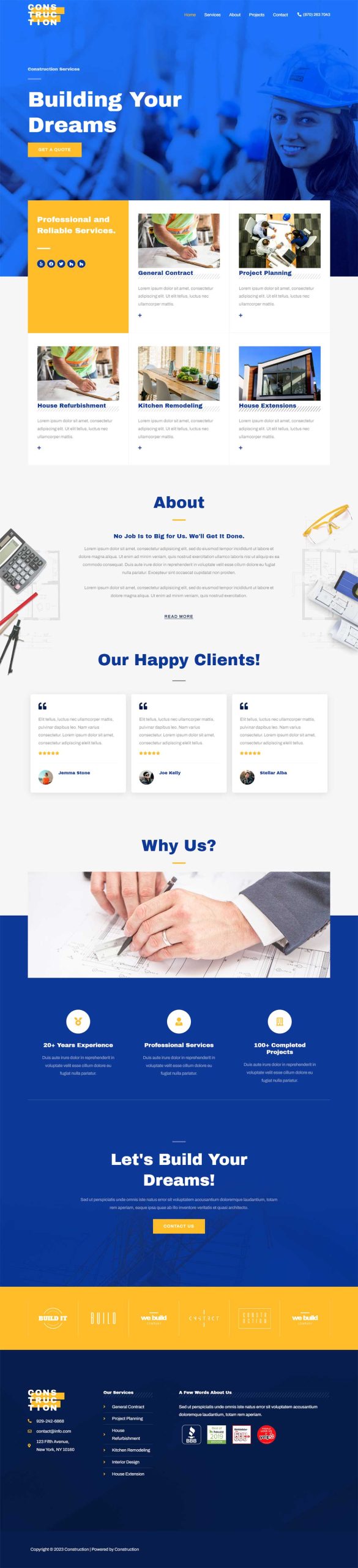Construction Website Template With Bold Contrast Colors