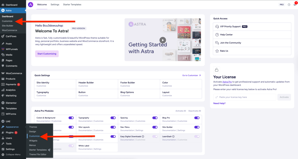 Getting Started with the Astra Customizer